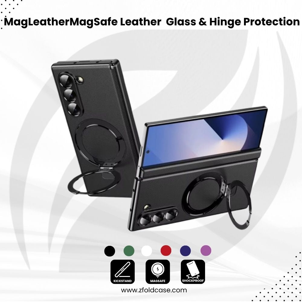 MagLeather Fold – Z Fold MagSafe Leather Case with Glass & Hinge Prote ...